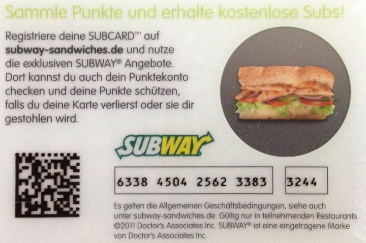 Kundenclub: Subway - Rabatt mit Subcard?